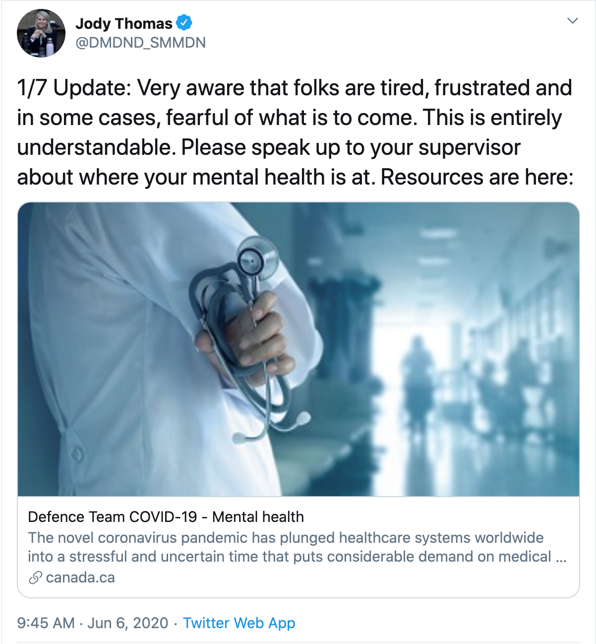 June 6: Twitter Update from the Deputy Minister Jody Thomas - Canada.ca