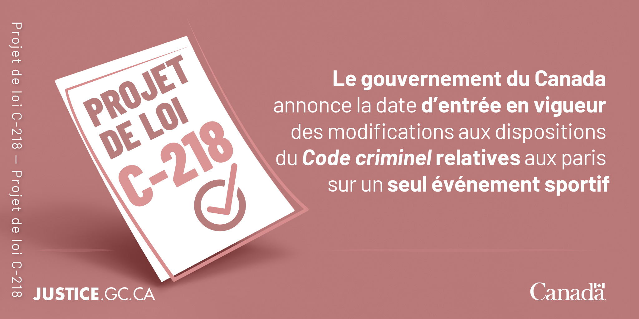 Le gouvernement du Canada annonce la date d’entrée en vigueur des ...