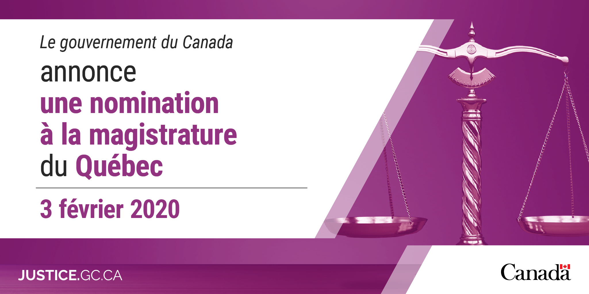 Le gouvernement du Canada annonce une nomination à la magistrature du ...